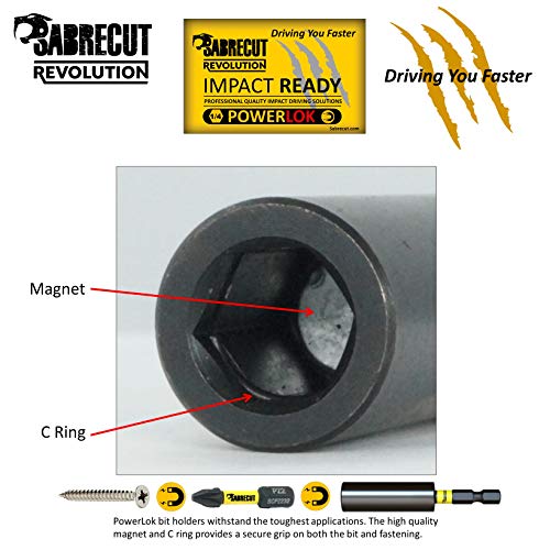 4 Piece SabreCut SCRK1 Magnetic 2 23/64" and 5 63/64" Professional Impact Bit Holders with 2 x 1 7/64" PZ2 Screwdriver Impact Bits Compatible with Dewalt, Milwaukee, Makita, Bosch and Others