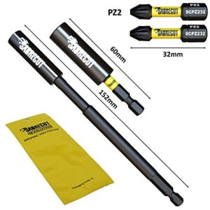 4 Piece SabreCut SCRK1 Magnetic 2 23/64" and 5 63/64" Professional Impact Bit Holders with 2 x 1 7/64" PZ2 Screwdriver Impact Bits Compatible with Dewalt, Milwaukee, Makita, Bosch and Others