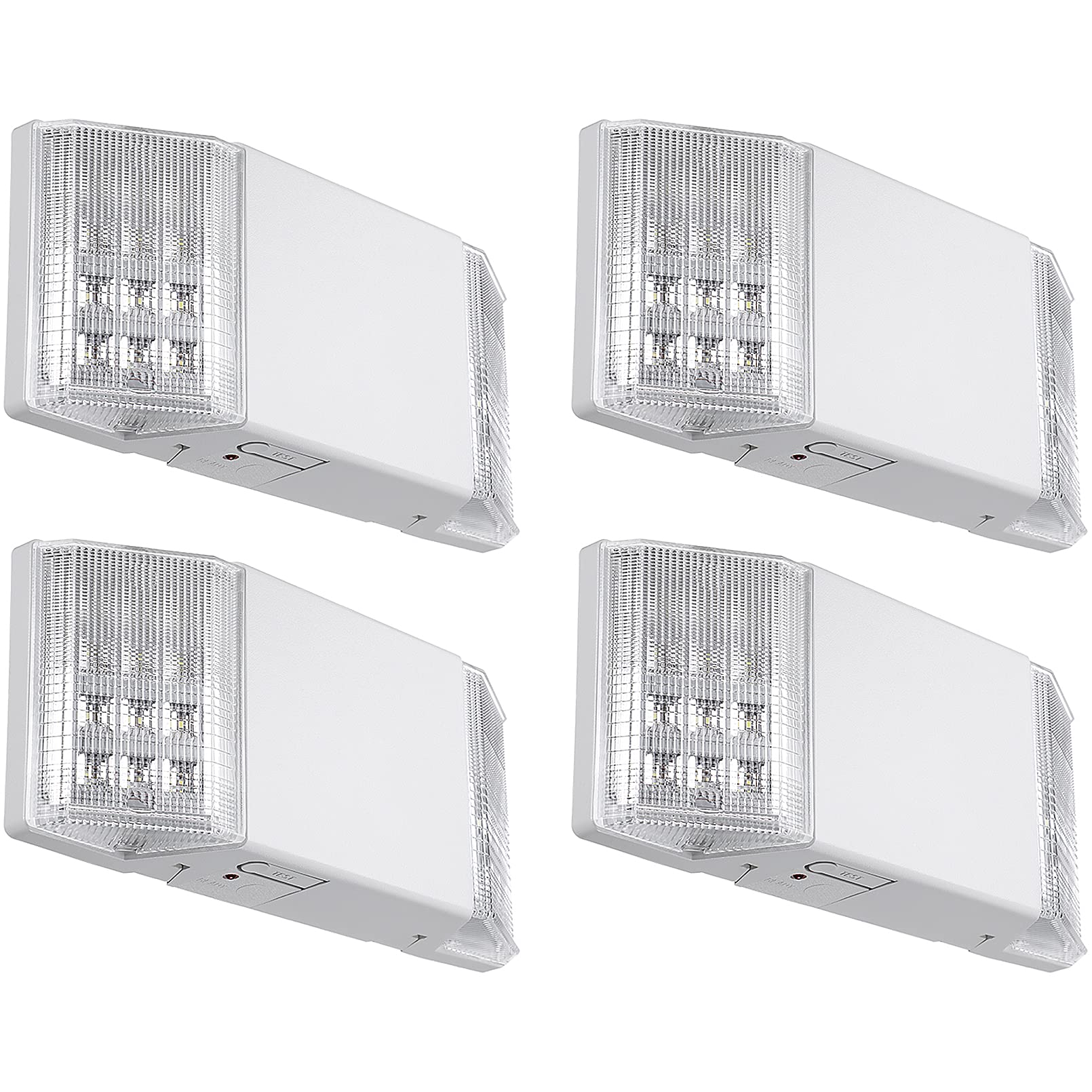 TORCHSTAR LED Emergency Lighting, Commercial Emergency Lights with Battery Backup, UL Listed, Two Heads, AC 120/277V, Hardwired Emergency Exit Light Fixture for Business, Home Power Failure, Pack of 4