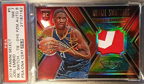 2014-15 Joel Embiid RC Panini Select Tie Dye Prizm Jersey #18/25 PSA NM 7 AUTO 8 - Basketball Slabbed Autographed Rookie Cards