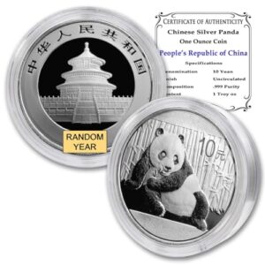 1989 - present (random year) 1 oz silver chinese panda coin (in capsule) brilliant uncirculated with certificate of authenticity ¥10 yuan bu