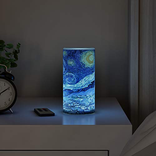 Lavish Home 80-FC1008 LED Starry Night Candle with Remote Control Timer Van Gogh Art on Vanilla Scented Realistic Flickering or Steady Flameless Light-Decor, (L)3”x (W)3”x (H)6”