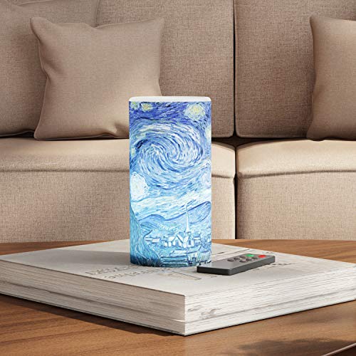 Lavish Home 80-FC1008 LED Starry Night Candle with Remote Control Timer Van Gogh Art on Vanilla Scented Realistic Flickering or Steady Flameless Light-Decor, (L)3”x (W)3”x (H)6”