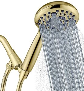 g-promise handheld shower head high pressure 6 spray settings, detachable hand held showerhead 4.9" face with extra long flexible hose and metal adjustable bracket