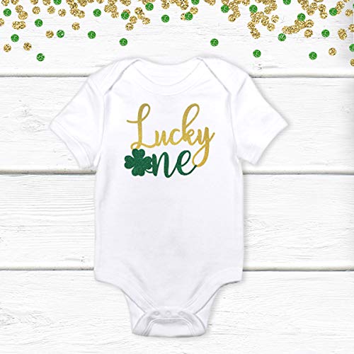 1 pc Lucky one shamrock clover green gold glitter 100% COTTON short long sleeve babysuit bodysuit for cake smash first birthday outfit toddler boy girl St Patrick St paddy day