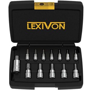 lexivon hex bit socket set, premium s2 alloy steel | 13-piece metric 2mm - 14mm set | enhanced storage case (lx-141)