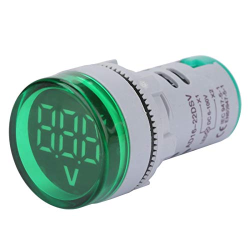 Digital Mini LED Display Voltmeter, DC 6-100V LED Voltmeter Signal Light Digital Display DC Voltage Meter Indicator Round Lamp Tester (Green)