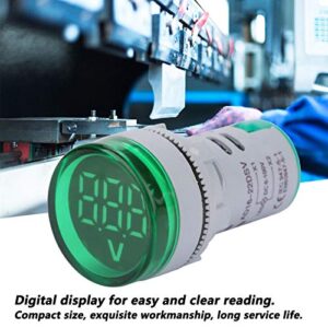 Digital Mini LED Display Voltmeter, DC 6-100V LED Voltmeter Signal Light Digital Display DC Voltage Meter Indicator Round Lamp Tester (Green)