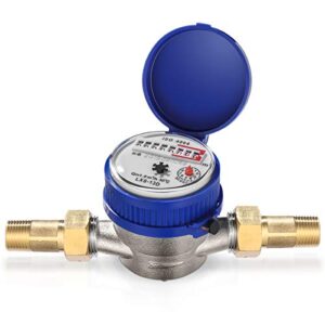 hemobllo water meter water flow meter cold water meter for garden and home use, measures in cubic meter, dn15, 1/2" npt couplings