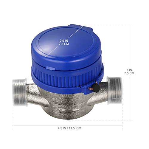 Hemobllo Water Meter Water Flow Meter Cold Water Meter for Garden and Home Use, Measures in Cubic Meter, DN15, 1/2" NPT Couplings