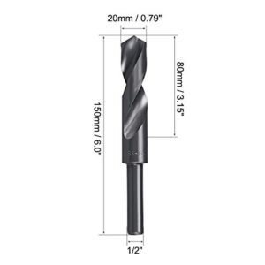 uxcell 20mm Reduced Shank Drill Bit HSS 6542 Black Oxide with 1/2 Inch Straight Shank