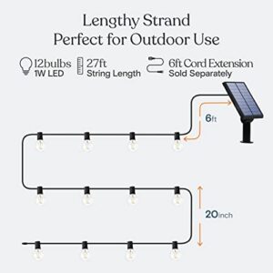 Brightech Ambience Pro Solar Powered LED Outdoor String Lights - 27 Ft Commercial Waterproof Patio Lights with Edison Bulbs - Durable String Lights for Outside, Backyard, Porch - 1W, Warm White