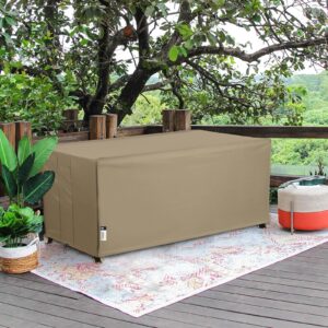 Flexiyard Patio Deck Box Cover, 63x30 Inch Fire Pit Cover with Straps and Handles, Waterproof Heavy Duty Outdoor Furniture Winter Cover for Keter, Suncast, Lifetime Container