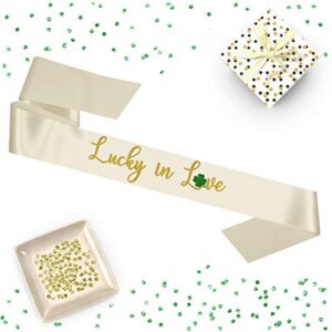 1 piece lucky in love shamrock clover script sash luxurious satin gold green glitter for bachelorette bride to be party gift ready prop