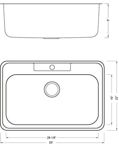 CozyBlock 33 x 22 x 9 Inch Top-mount/Drop-in Stainless Steel Single Bowl Kitchen Sink with Strainer - 18 Gauge Stainless Steel-1 Faucet Hole