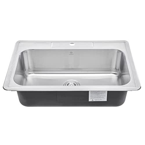 CozyBlock 33 x 22 x 9 Inch Top-mount/Drop-in Stainless Steel Single Bowl Kitchen Sink with Strainer - 18 Gauge Stainless Steel-1 Faucet Hole