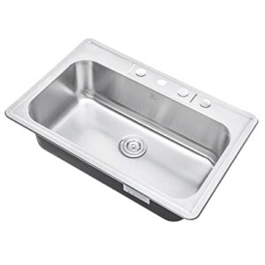 CozyBlock 33 x 22 x 9 Inch Top-mount/Drop-in Stainless Steel Single Bowl Kitchen Sink with Strainer - 18 Gauge Stainless Steel-1 Faucet Hole