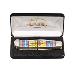 Case WR XX Pocket Knife Trapper Stained Glass Cross Natural Bone Color Wash Item #38713 - (6254 SS) - Length Closed: 4 1/8 Inches