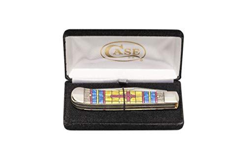 Case WR XX Pocket Knife Trapper Stained Glass Cross Natural Bone Color Wash Item #38713 - (6254 SS) - Length Closed: 4 1/8 Inches