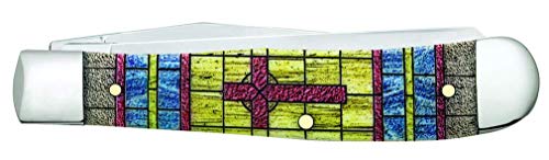 Case WR XX Pocket Knife Trapper Stained Glass Cross Natural Bone Color Wash Item #38713 - (6254 SS) - Length Closed: 4 1/8 Inches