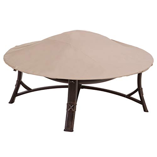 Modern Leisure 2925 Chalet Large Round Fire Pit Cover (60 inches) Water-Resistant, Khaki/Fossil