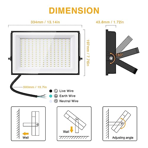 Onforu 150W LED Flood Light Outdoor, 12000LM Super Bright Security Light, IP66 Waterproof Outdoor Floodlight, 2 Pack 6500K Daylight White LED Exterior Light for Basketball Court, Stadium, Playground