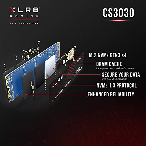 PNY XLR8 CS3030 250GB M.2 PCIe NVMe Gen3 x4 Internal Solid State Drive (SSD), Read up to 3,500 - M280CS3030-250-RB