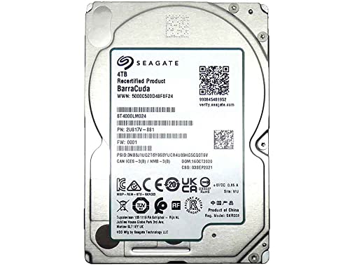 Seagate BarraCuda Internal Hard Drive 4TB SATA 6Gb/s 128MB Cache 2.5-Inch 15mm (ST4000LM024) (Renewed),Mechanical Hard Disk