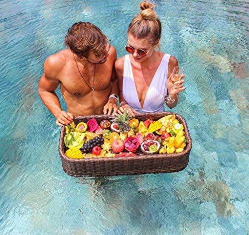 Floating Pool Tray Floating Serving Tray Table & Bar - Swimming Pool Floats for Adults, Spas, & Pool Parties - Floating Tray for Pool Serving Drinks, Floating Brunch, Food on The Water - Brown