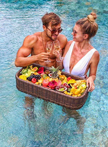 Floating Pool Tray Floating Serving Tray Table & Bar - Swimming Pool Floats for Adults, Spas, & Pool Parties - Floating Tray for Pool Serving Drinks, Floating Brunch, Food on The Water - Brown