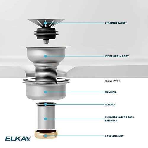 Elkay LK99FC Deluxe Drain with Type 304 Stainless Steel Body for Fireclay Sinks