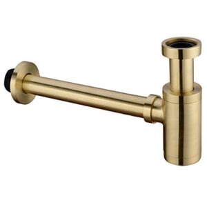 orhemus brass round bottle p trap, basin sink waste trap drain tube kit adjustable height, brushed gold finished