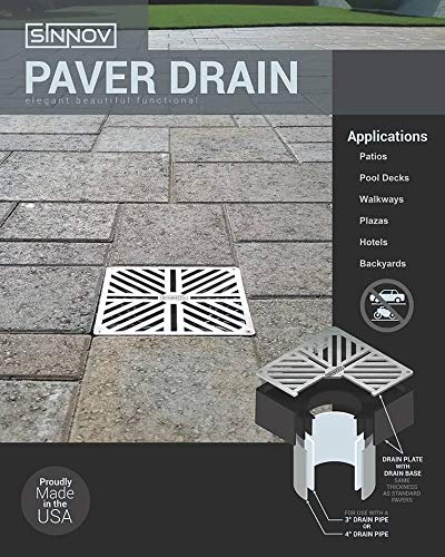 USA Made - Sinnov - 6" x 6" Premium Brass Outdoor Modern Paver Size Drain Grate - Use with both 3" or 4" Drain Pipe, PVC or Flexible Pipe (Brass)