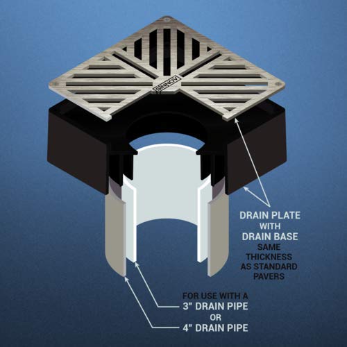 USA Made - Sinnov - 6" x 6" Premium Brass Outdoor Modern Paver Size Drain Grate - Use with both 3" or 4" Drain Pipe, PVC or Flexible Pipe (Brass)