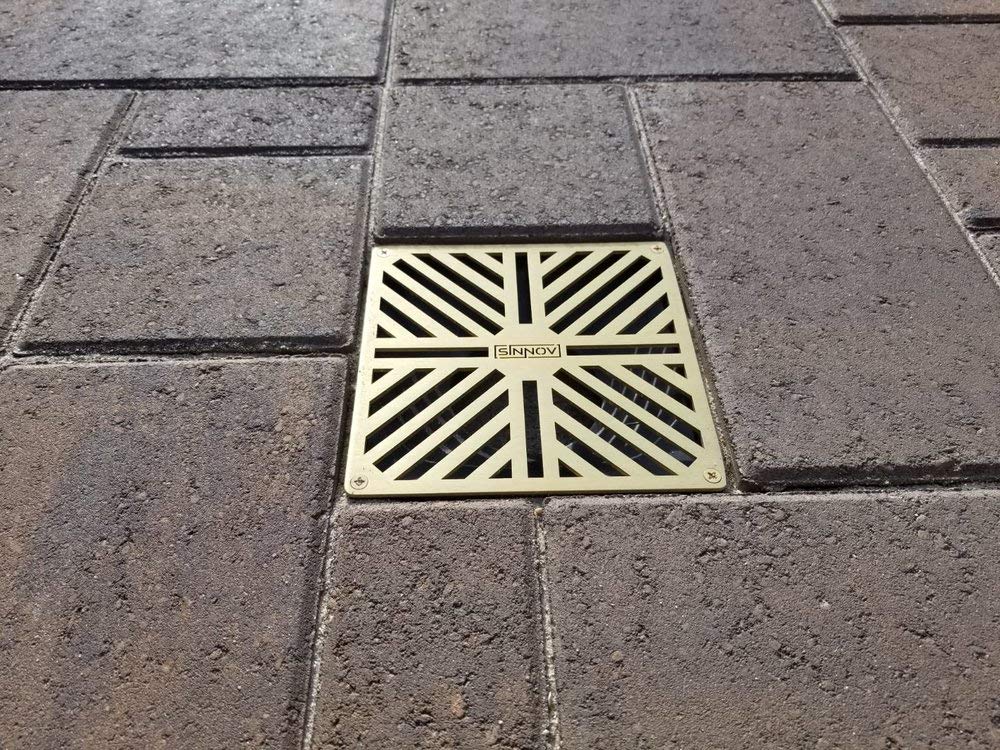 USA Made - Sinnov - 6" x 6" Premium Brass Outdoor Modern Paver Size Drain Grate - Use with both 3" or 4" Drain Pipe, PVC or Flexible Pipe (Brass)