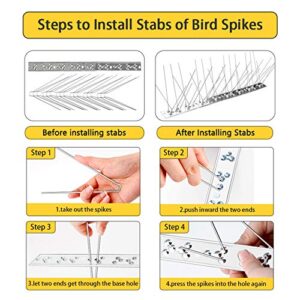 REMIAWY Bird Spikes for Pigeons Small Birds Cat, 15 Feet Anti Bird Spikes Stainless Steel Bird Deterrent Spikes 14 Strips