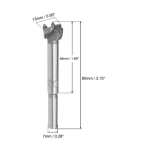 uxcell Forstner Drill Bits 15mm, Tungsten Carbide Wood Hole Saw Auger Opener Woodworking Hinge Hole Drilling Boring Bit Cutter Gray with Case