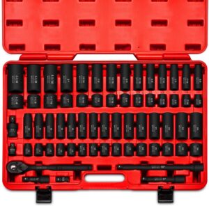 neiko 02448a 1/2" drive master impact socket set, 65 piece, standard sae (3/8"-1-1/4") & metric (10-24 mm) sizes, deep & shallow kit, includes adapters & ratchet handle