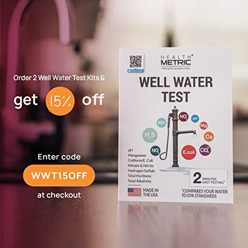 Well Water Test Kit for Drinking Water - Quick and Easy Home Water Testing Kit for Bacteria Nitrate Nitrite pH Manganese & More | Made in The USA in Line with EPA Limits [NO MAILING Required]