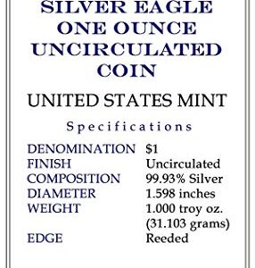 2019 - American Silver Eagle in Plastic Air Tite with our Certificate of Authenticity Dollar Uncirculated Us Mint