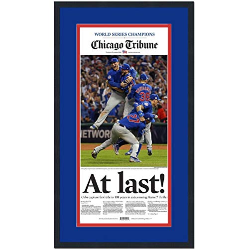 Framed Chicago Tribune At Last Cubs 2016 World Series Champions 17x27 Baseball Newspaper Cover Photo Professionally Matted