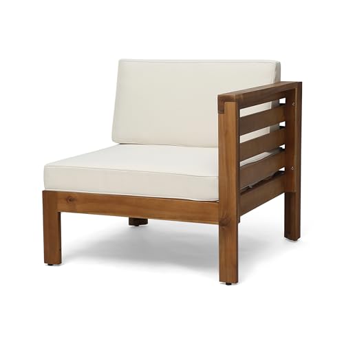 Christopher Knight Home Alice Outdoor 5 Piece Acacia Wood Sofa Set, Teak Finish, Beige