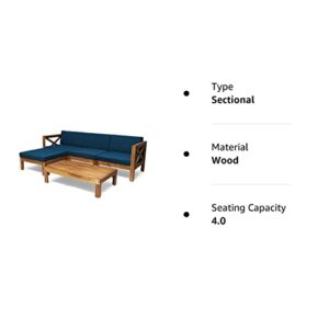 Christopher Knight Home Mamie Outdoor Acacia Wood 5 Piece Sofa Set, Teak Finish, Dark Teal