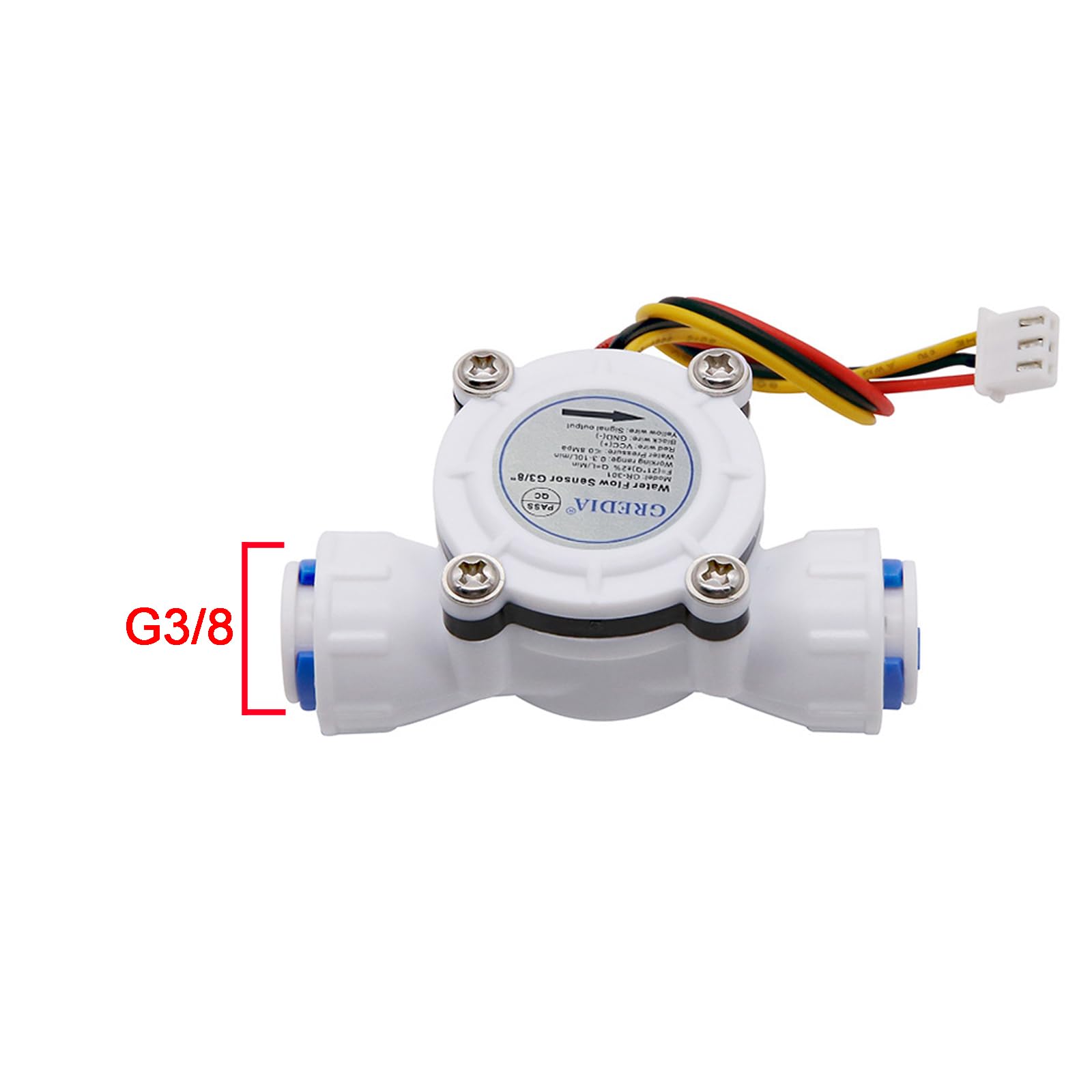 GREDIA 3/8" Quick Connect Water Flow Sensor Food-Grade Switch Hall Effect Flowmeter Fluid Meter Counter 0.3-10L/min