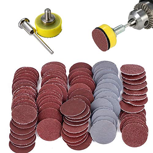 Saiper 100pcs 1 Inch/25mm Sanding Discs Pad Sander Disk Kit with 1/8” Shank Abrasive Polish Pad Plate for Dremel Rotary Tool, 100/180/240/1500/3000 Grit Paper