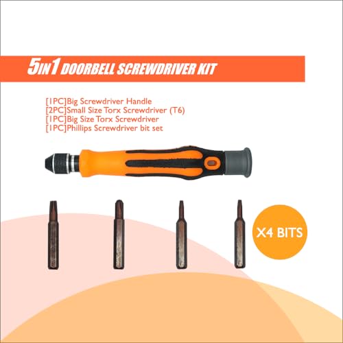 Screwdriver Suitable for Ring Doorbell Replacement, TECKMAN 5 in 1 Screwdriver Bit Set for Battery Change and Fit for 1; 2; & Pro Version, Applicable for Ring Doorbell