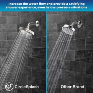 CIRCLESPLASH Shower Head - High Pressure Rain Booster - Anti Clog Self Cleaning Adjustable Showerhead - Tool-less 1 min Install - Universal Replacement Brushed Nickel - Rainfall 6 inch