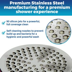 CIRCLESPLASH Shower Head - High Pressure Rain Booster - Anti Clog Self Cleaning Adjustable Showerhead - Tool-less 1 min Install - Universal Replacement Brushed Nickel - Rainfall 6 inch