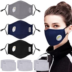 aniwon mouth mask, 3 pack anti dust pollution mask with 6 pcs activated carbon filter insert fashion cotton face mask pm2.5 dust mask for men women