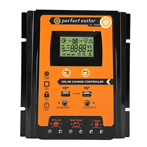 mppt-Charge Controller, Acouto 30A / 50A / 70A MPPT Charge Controller Solar Charge Regulator 12V/24V Solar Panel Charge Battery Regulator Dual USB LCD Display (70A)